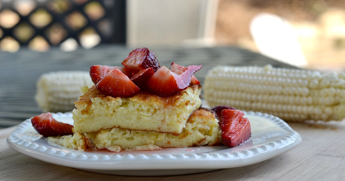 Corn Pudding with Strawberries - Keeping Life Sane