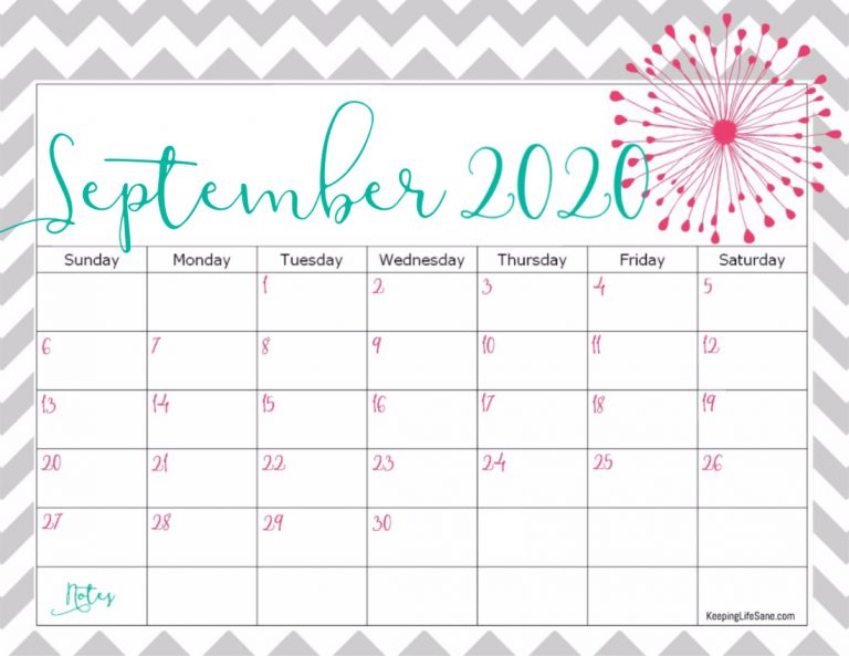 Cute Free 2020 Printable Calendar - Keeping Life Sane